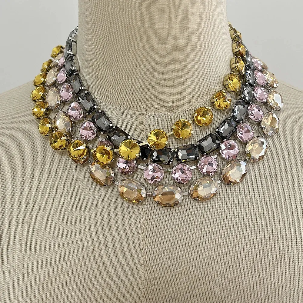 Shiny Yellow Rectangle Glass Crystal Necklace for Women Grey Copper ...