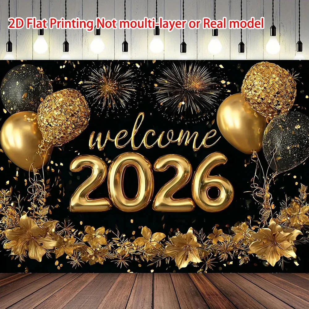 2D flat banner 1-piece set 35.4 × 59 in 90 × 150 cm golden balloon and ...