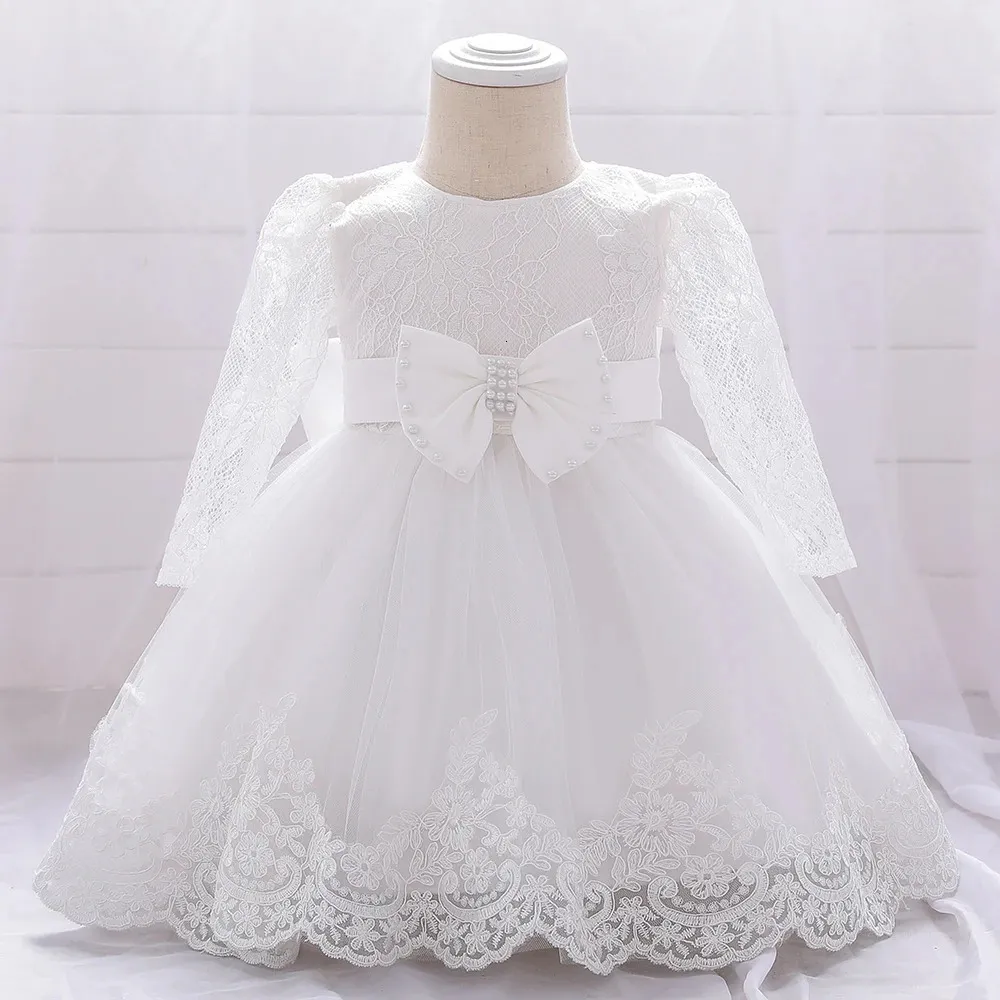Baby Girls Long Sleeve Lace Dress with Big Bow for Infant 1st Birthday ...
