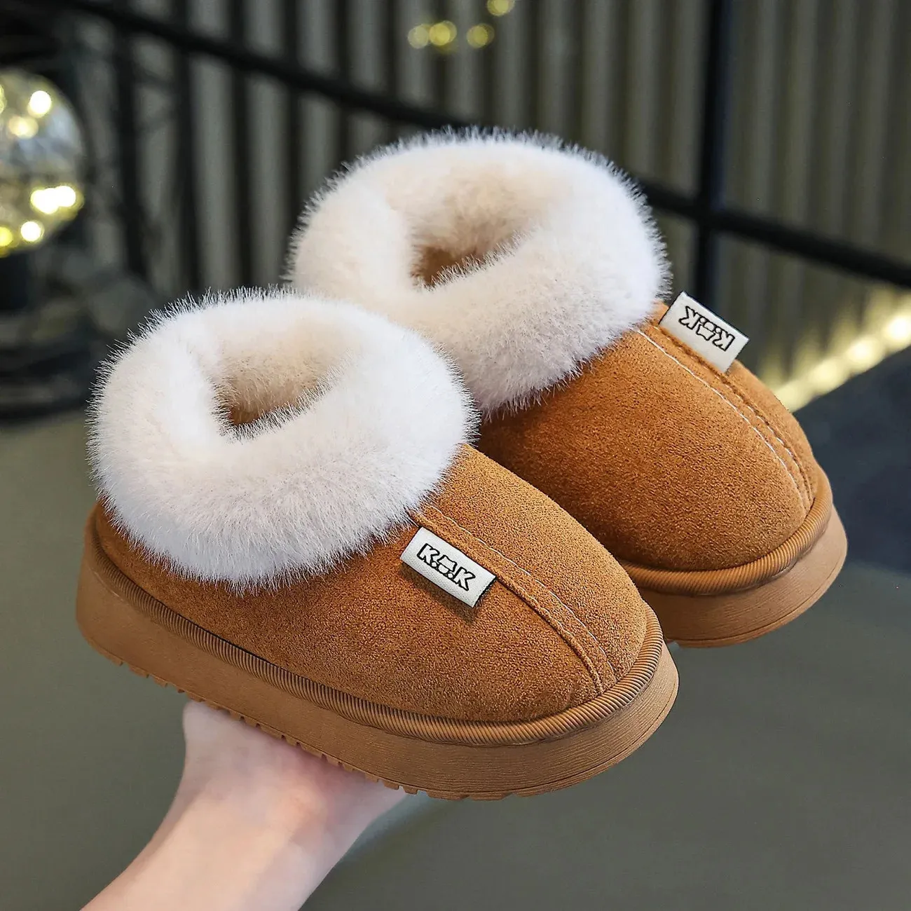 Boys Winter Warm Shoes Kids Cotton Slippers Soft Plush Outdoor Snow ...