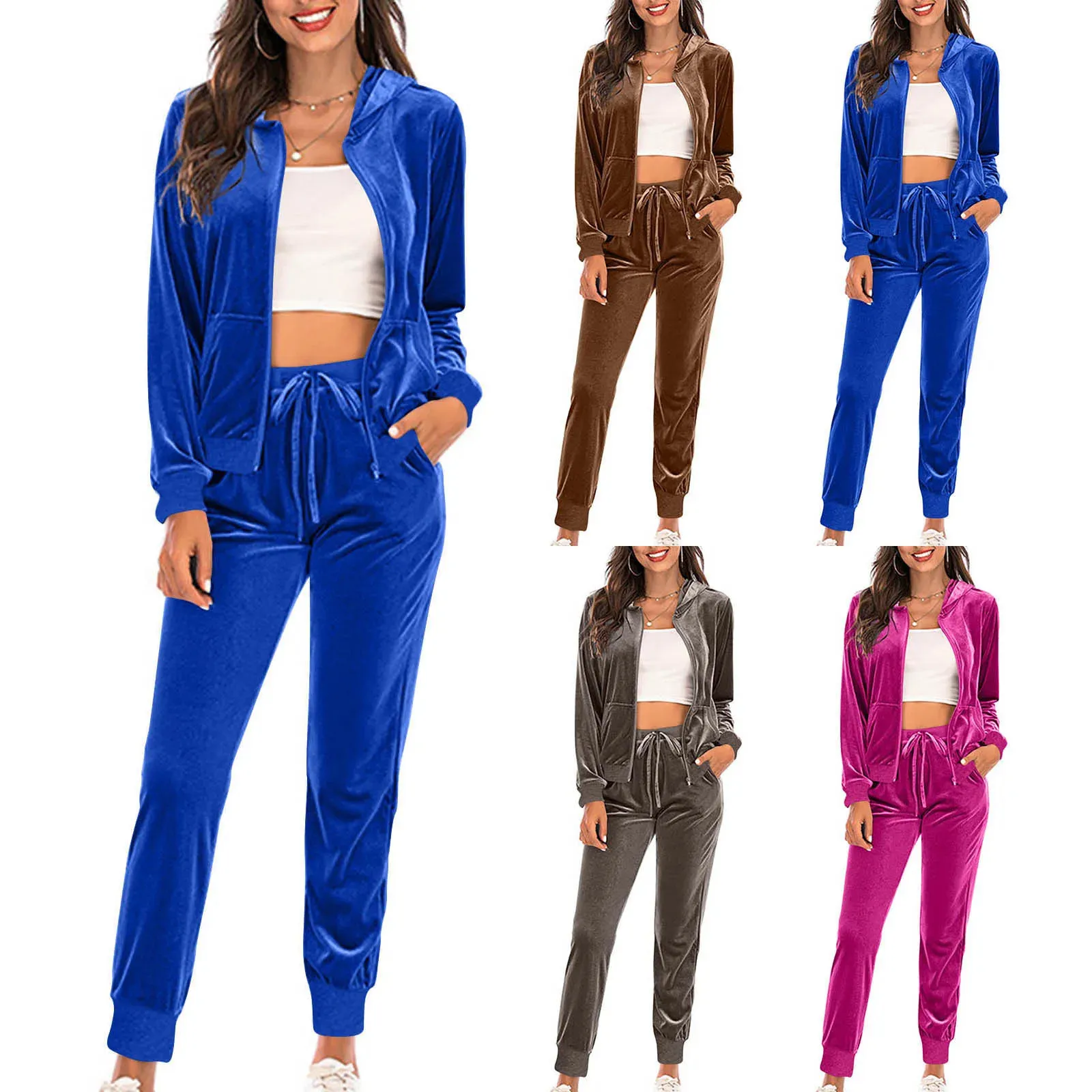 Velvet Two-Piece Set Casual Long Sleeve Hoodie and Sleeveless Vest with ...