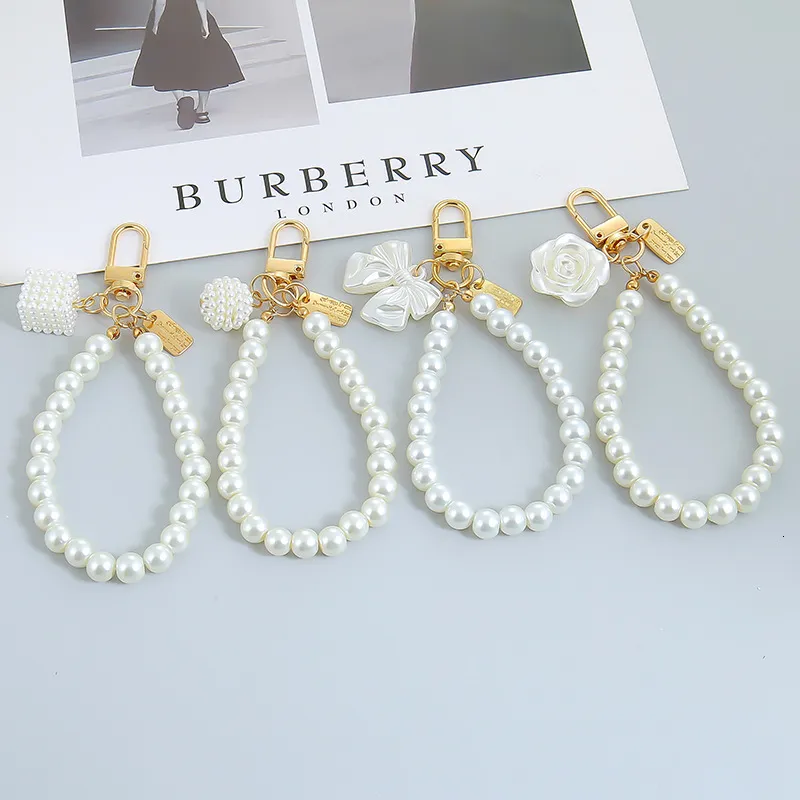 Butterfly Bow Rose Pendant Keychain with Pearl Beaded Alloy Chain for ...