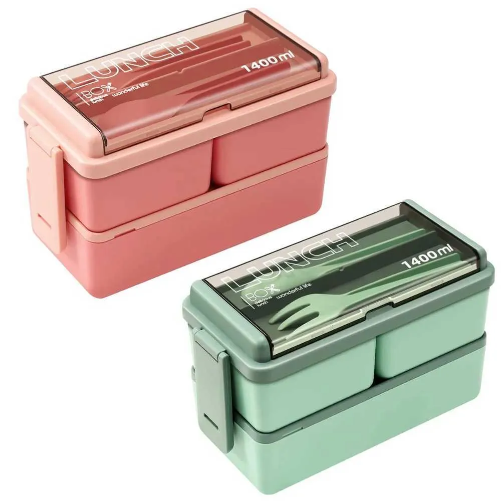 Double Layer Portable Lunch Box For Kids With Fork and Spoon Microwave ...
