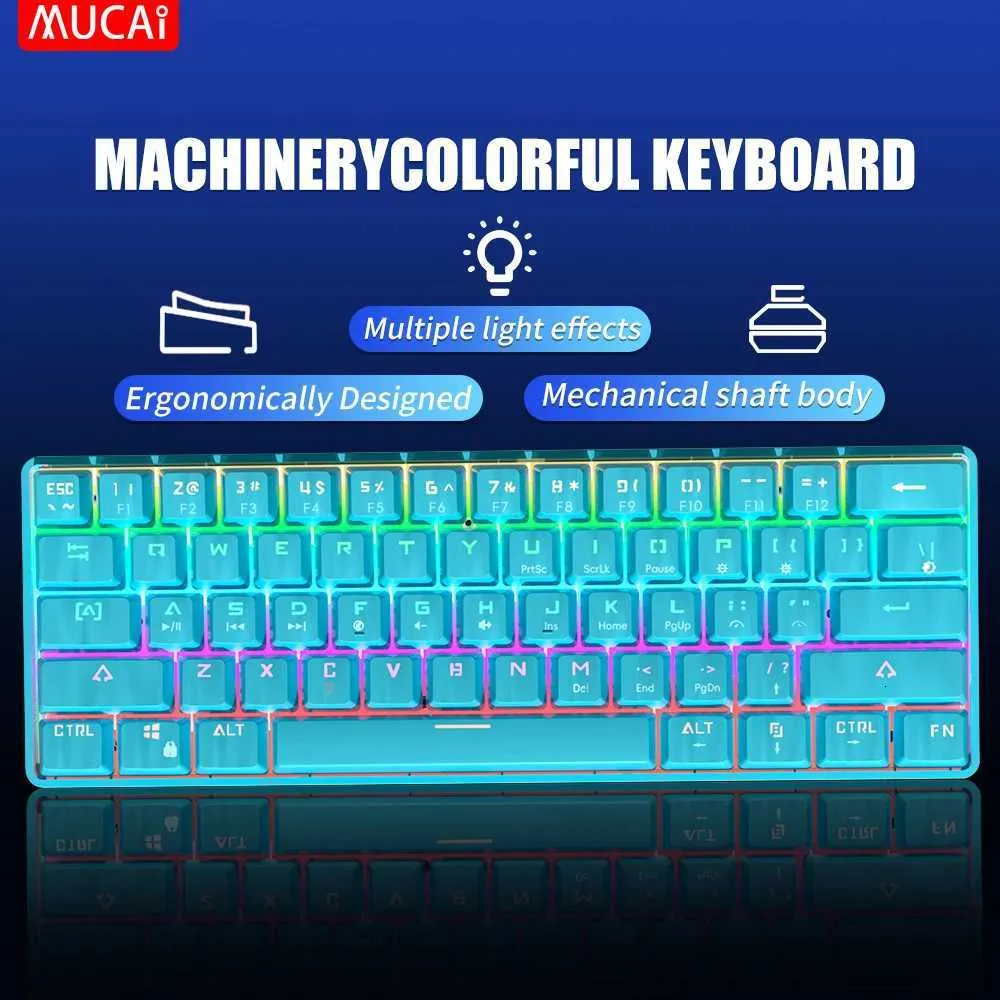 MUCAI MK61 USB Mechanical Gaming Keyboard 61-Key Red Switch RGB ...