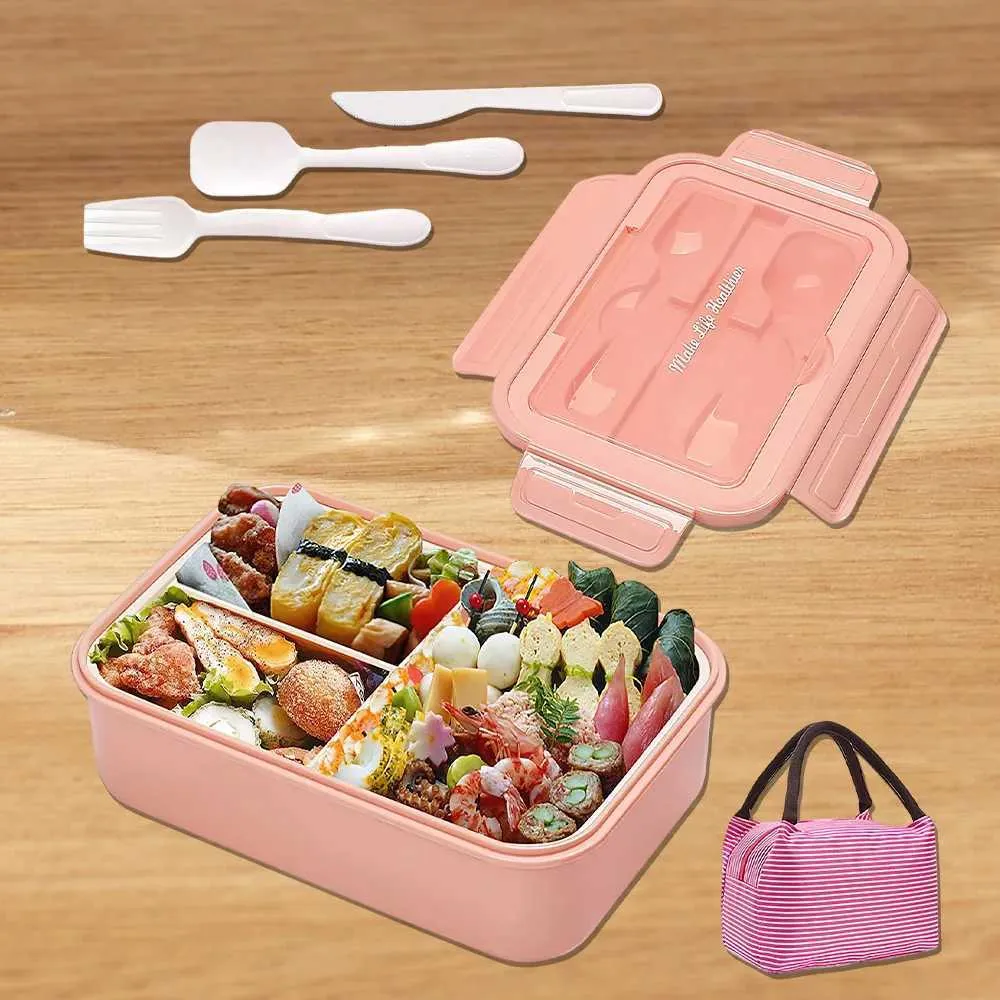 3 Grids Microwave Plastic Lunch Box Rectangular Portable Detachable ...