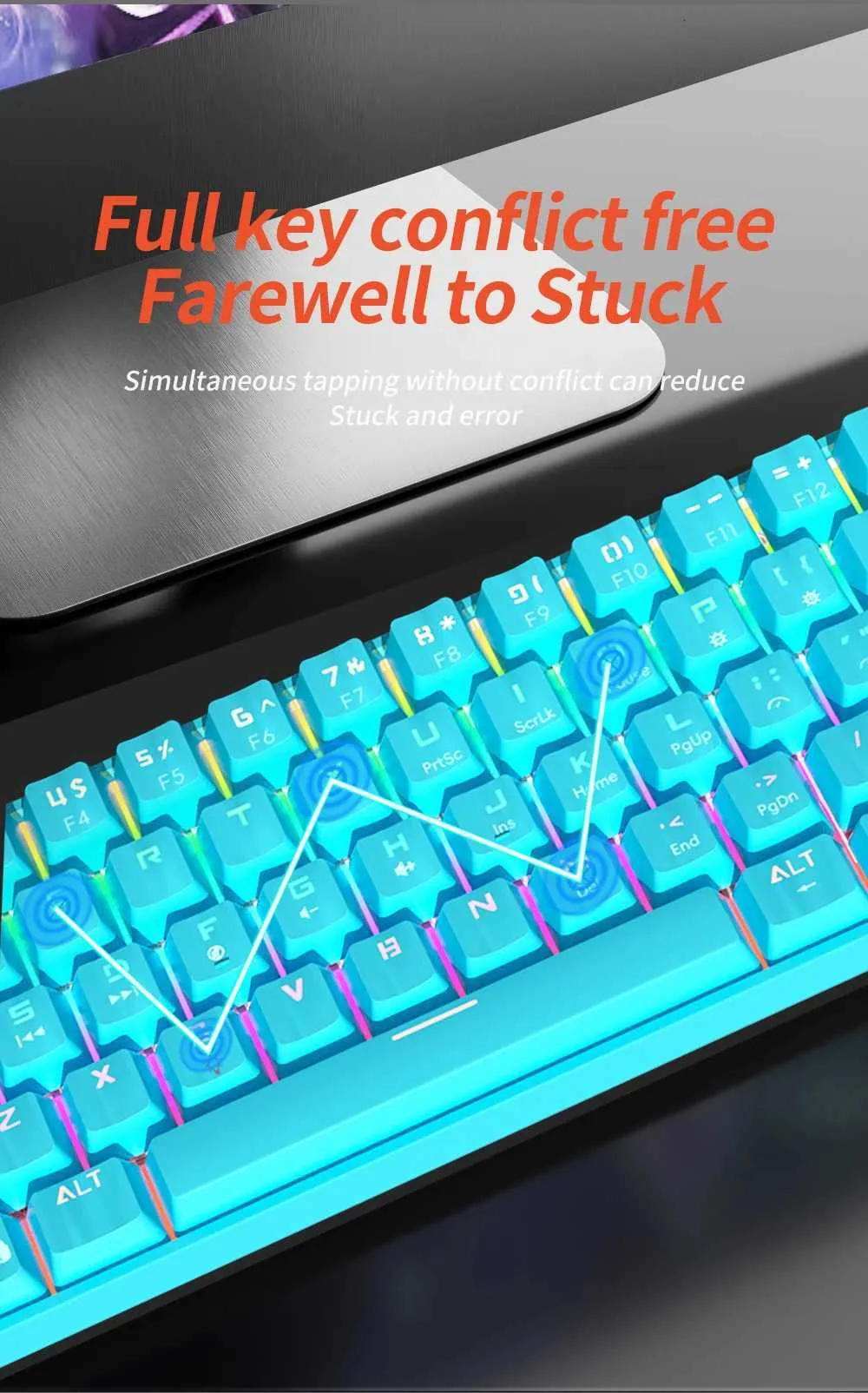 MUCAI MK61 USB Mechanical Gaming Keyboard 61-Key Red Switch RGB ...
