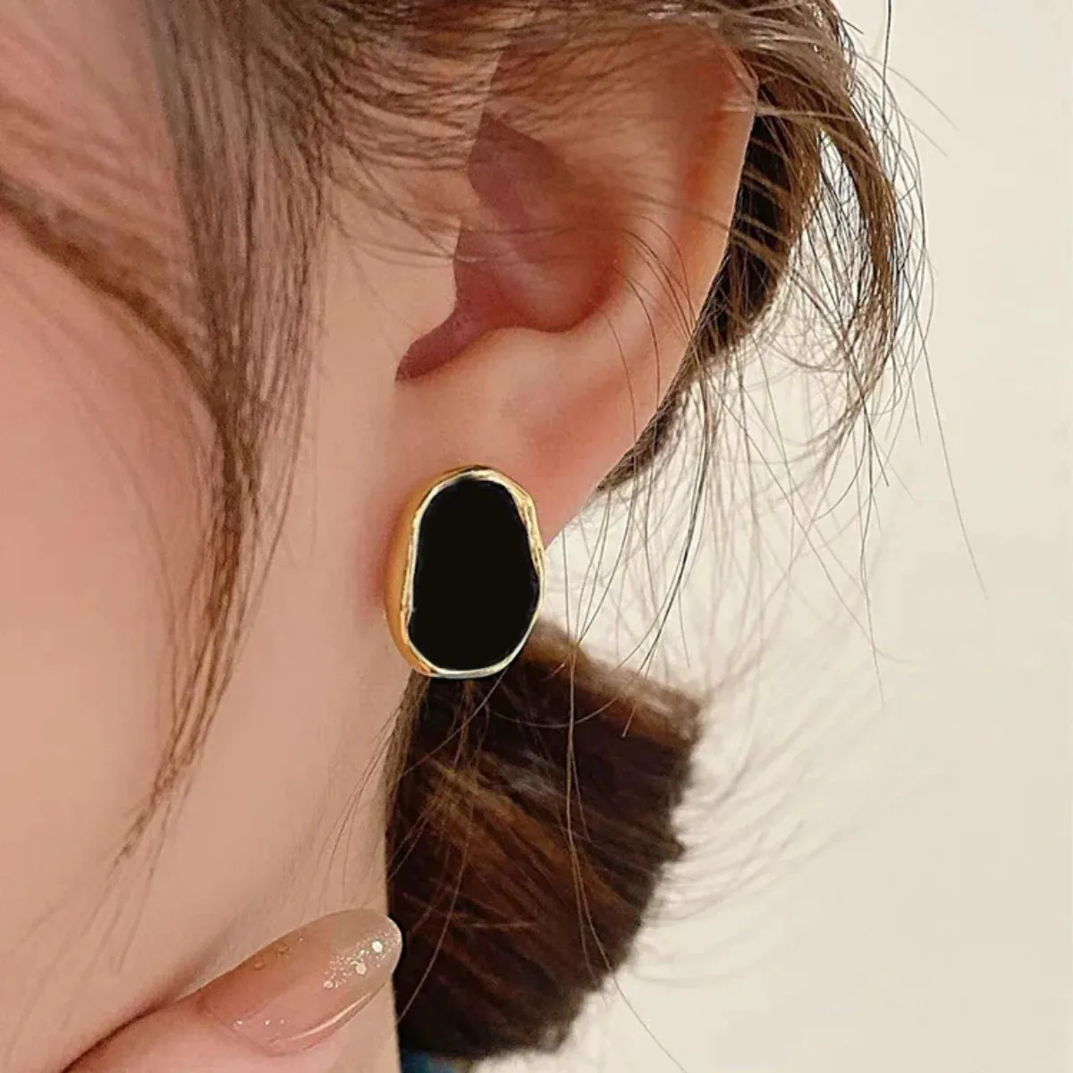 Korean Style Black Geometric Resin and Gold Lightweight Earrings for ...