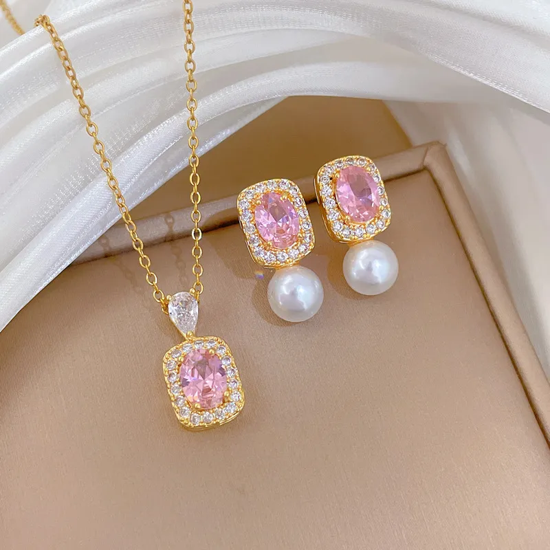 Diamond Pearl Necklace Set for Women Silver Plated Alloy Cubic Zirconia ...