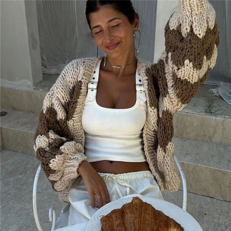 Imcute Women Oversized Cardigan Sweaters Color Block Long Sleeve Chunky ...