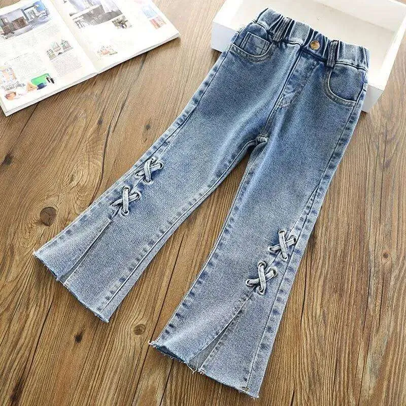 Girls Flare Jeans for Ages 3-12, Korean Style Western Flare Pants with ...