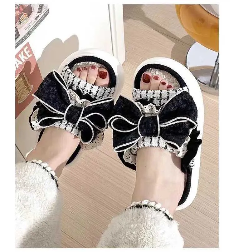 Summer Men's Indoor Pull-On Platform Slippers with Black Bow, Injection ...