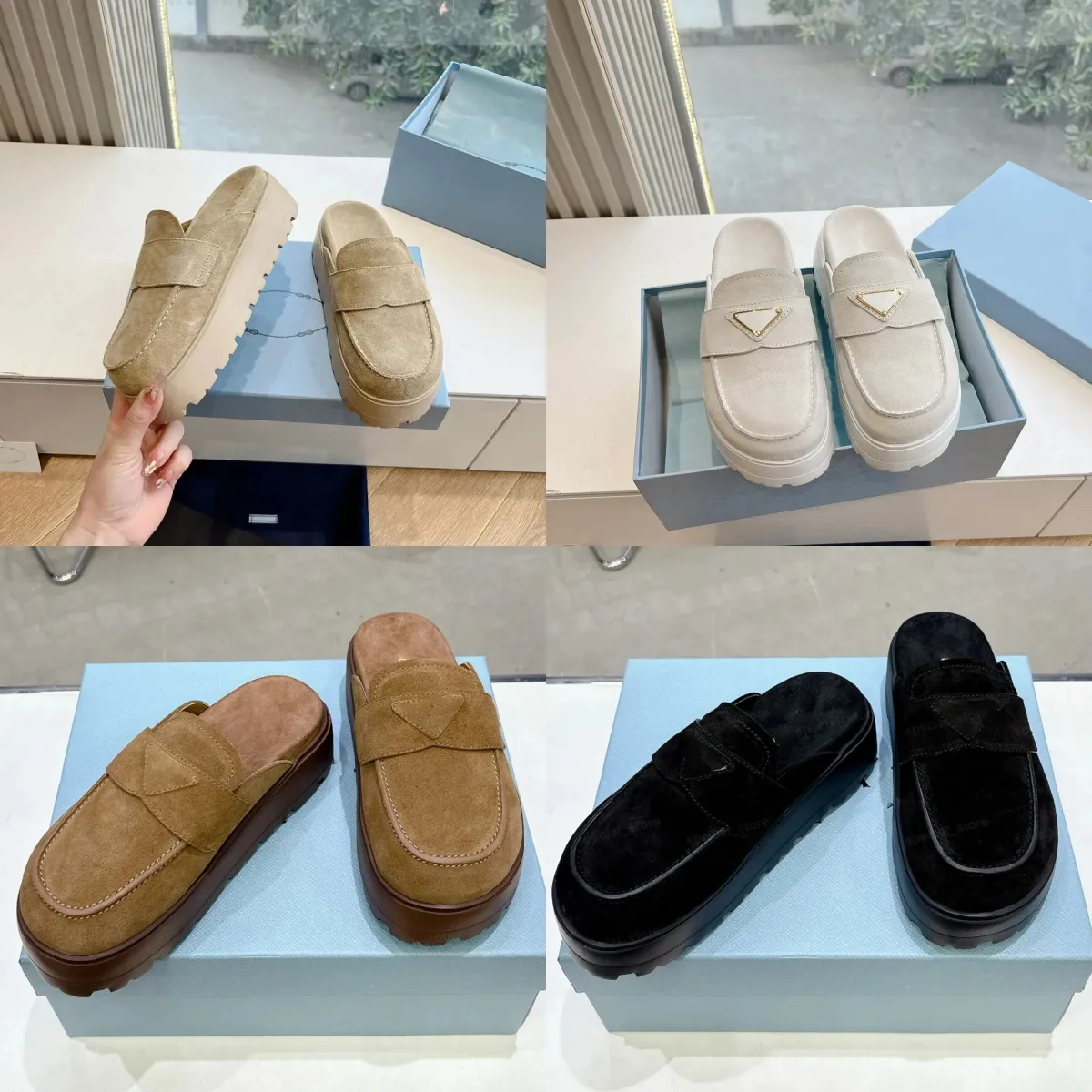 Designer Suede Platform Slides Women's Shearling... From Special_store ...