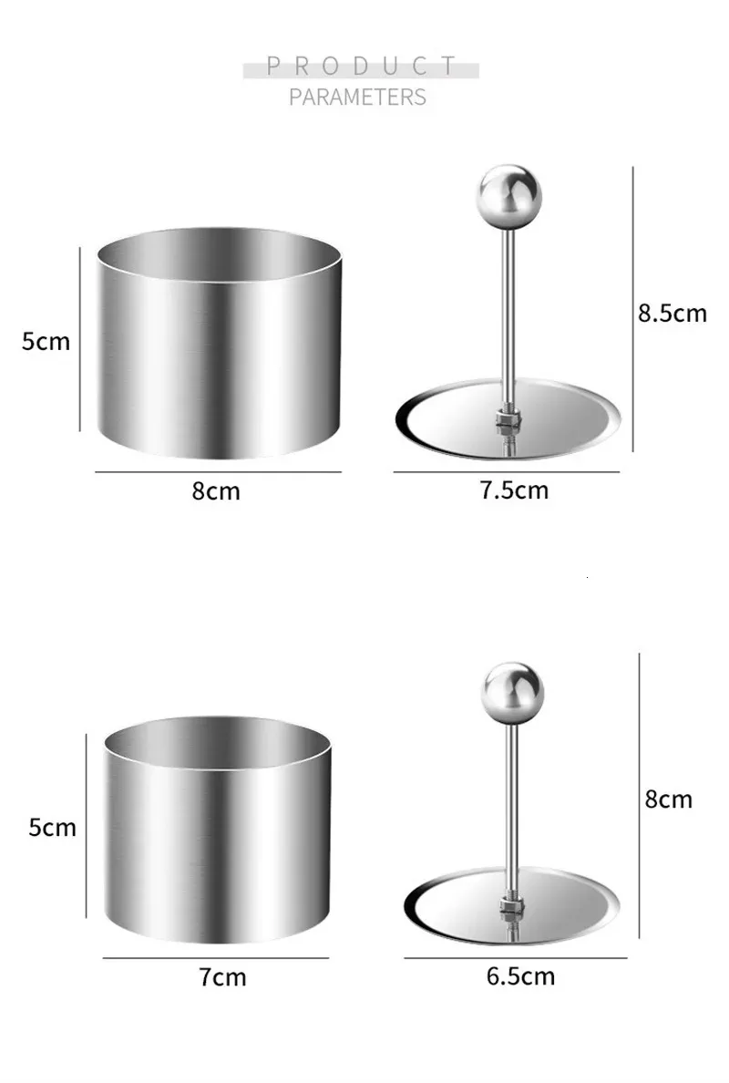 Round Stainless Steel Rice Ball Mold Set With Pusher 2.5 in Food Press ...