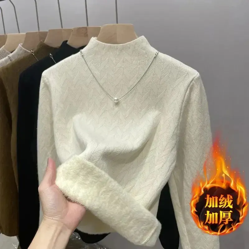 Pullover Sweater for Women Winter Plush Velvet Lined Acetate Half ...