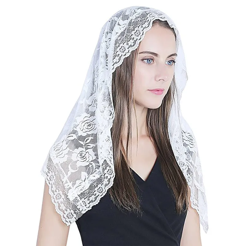 Bridal and Wedding Head Veil Lace Shoulder Length One-Layer with Satin ...