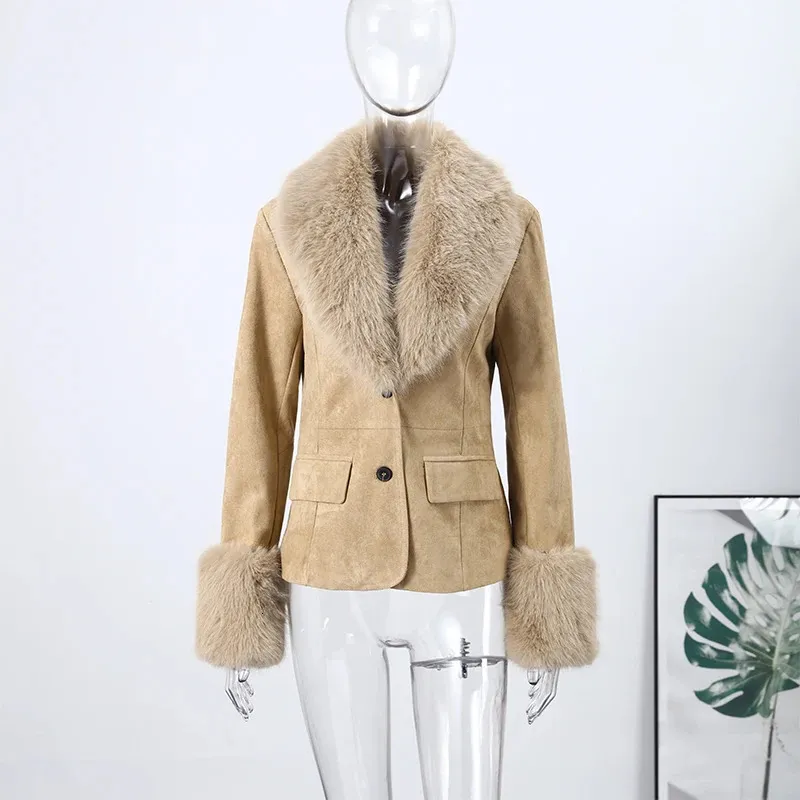 Street Faux Fur Patchwork Women Jacket Thick Warm Synthetic Fiber Bat ...