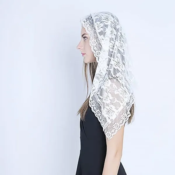 Bridal and Wedding Head Veil Lace Shoulder Length One-Layer with Satin ...