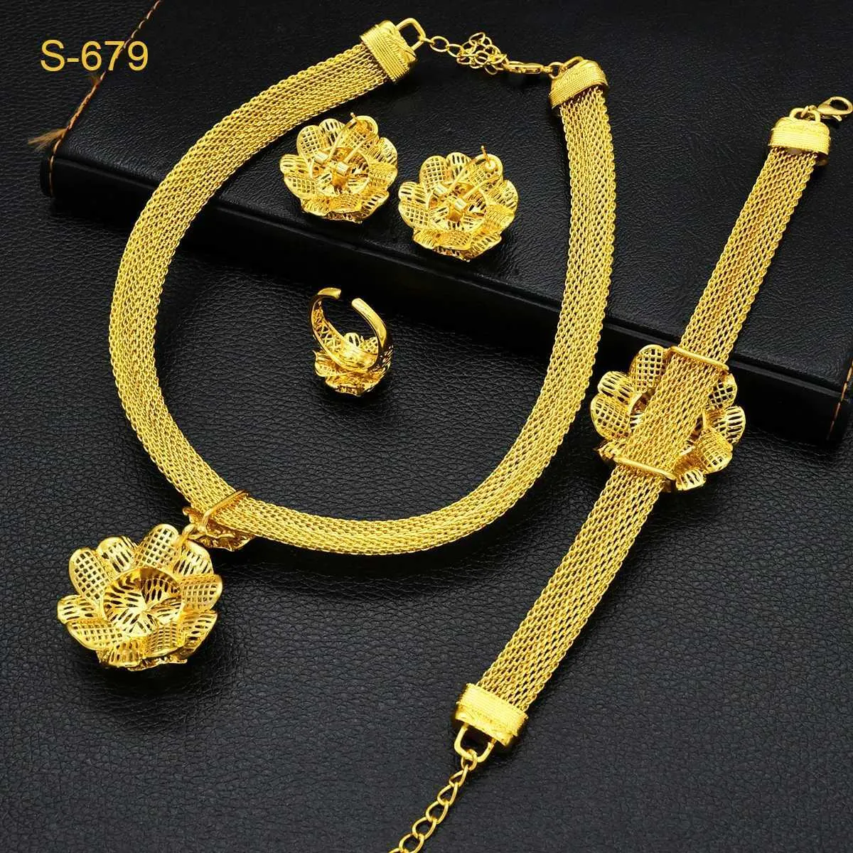 Bridal Jewelry Set 4-Piece Men Copper Wood Moonstone Red Plant Pattern ...