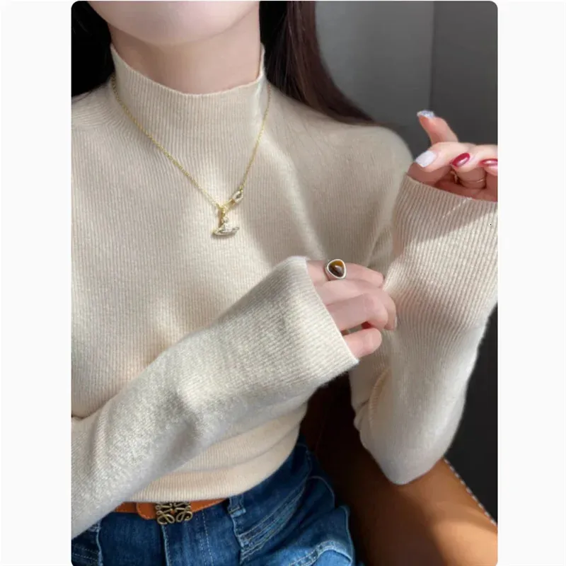 Womens Slim Long Sleeve Acetate Pullover Knitted Solid Color Turtleneck ...