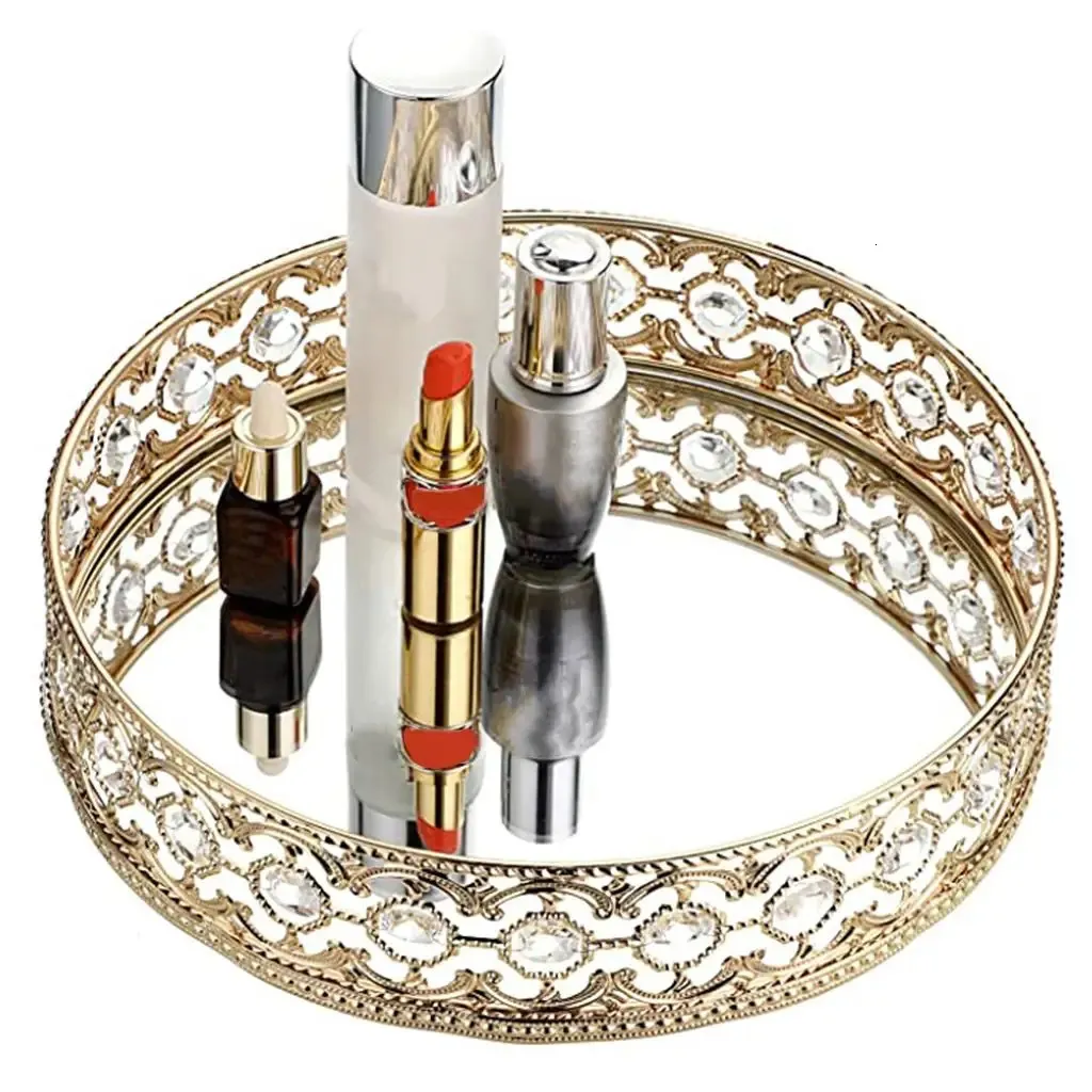 Mirror Jewelry Tray Glass Round Vanity Organizer Tray Retro Nostalgia ...