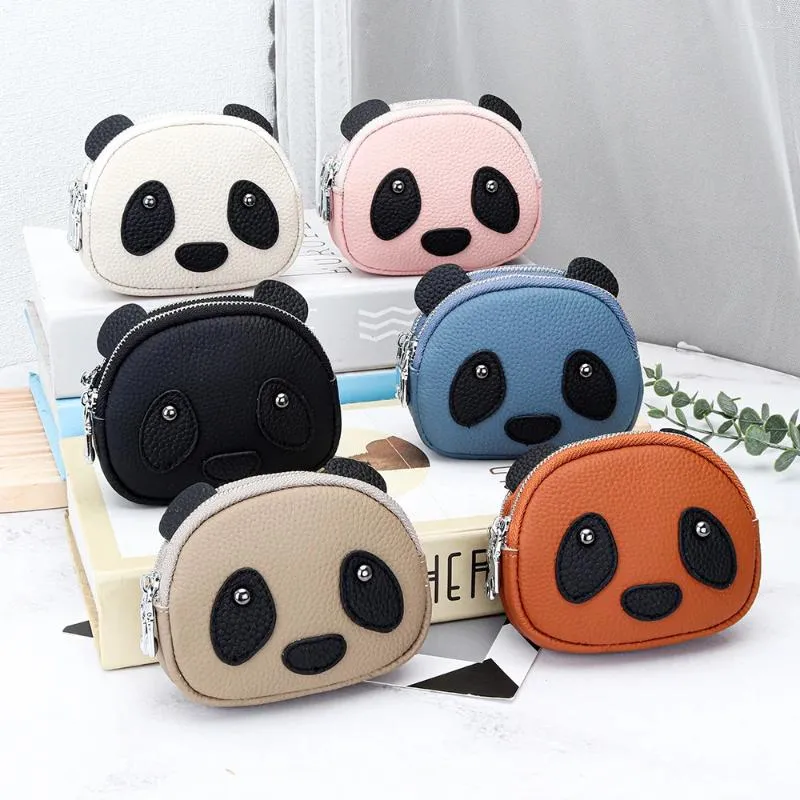 Coin Purses Patch-work Cow Leather Cute Panda Design Double Zipper ...