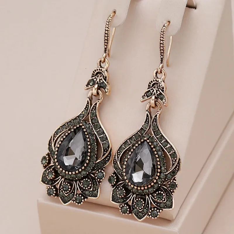 Bridal Crystal Drop Earrings for Women Gold Water Drop Shape Antique ...