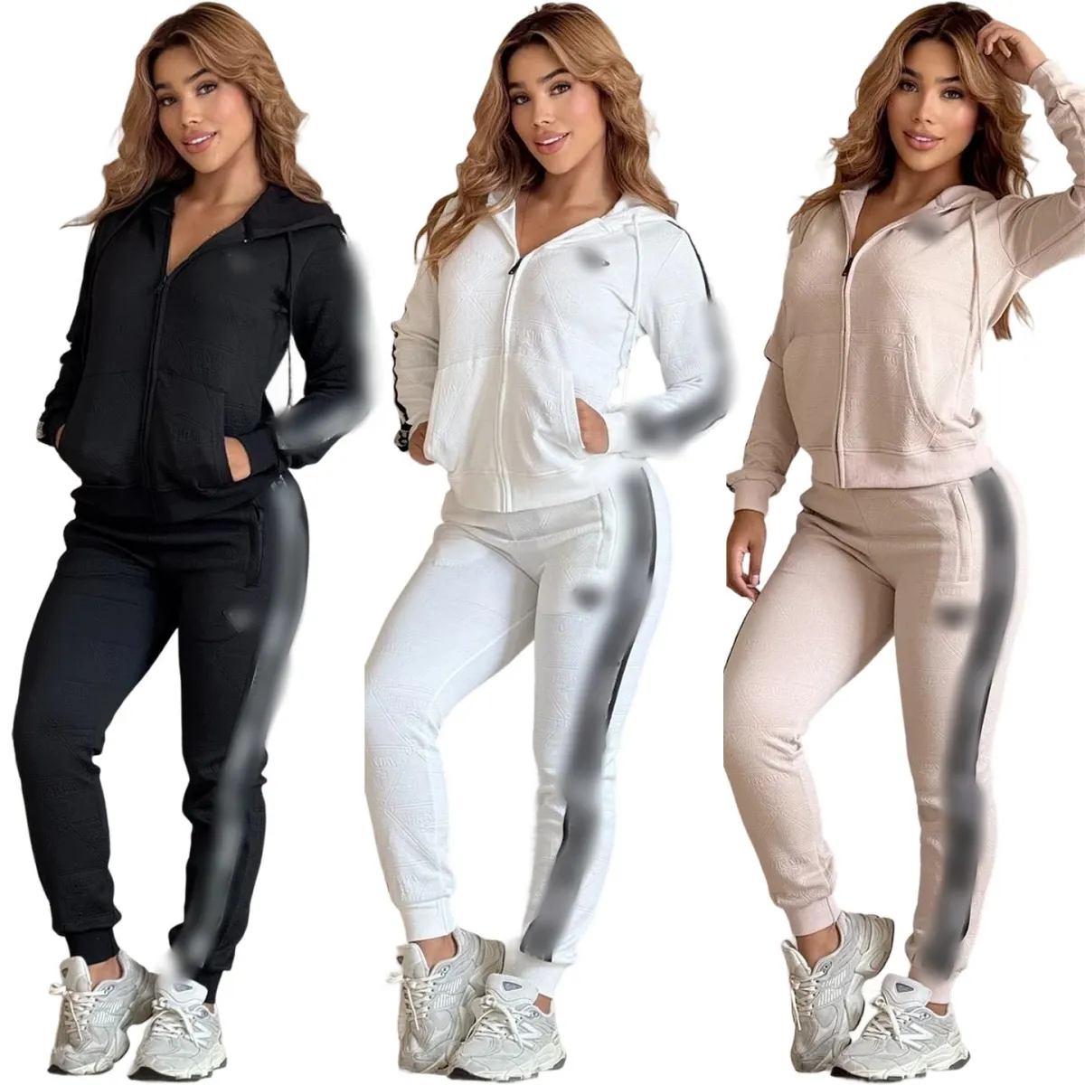 Embossed Tracksuits For Women Hooded Jacket And Jogging Pants Two Piece ...