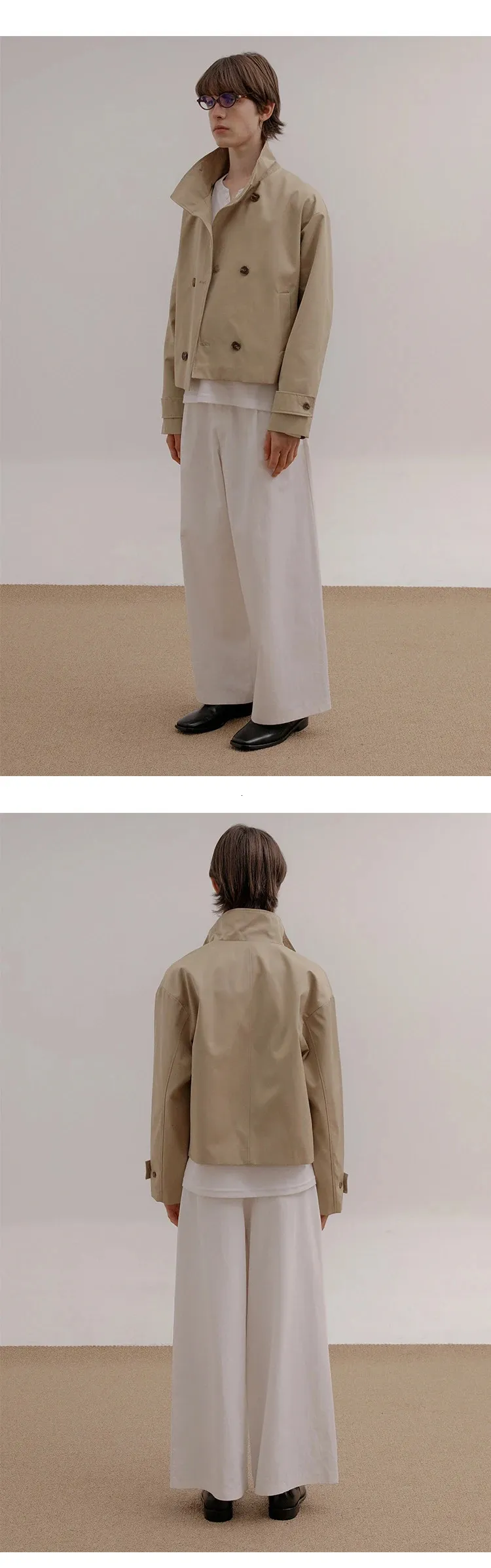 Stand Collar Khaki Trench Coat Men Double Breasted Hooded Acetate ...