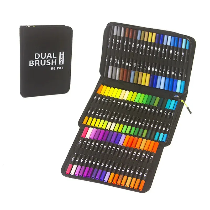 Watercolor Art Markers Set Dual Tip Brush Pen Fineliner for Calligraphy ...