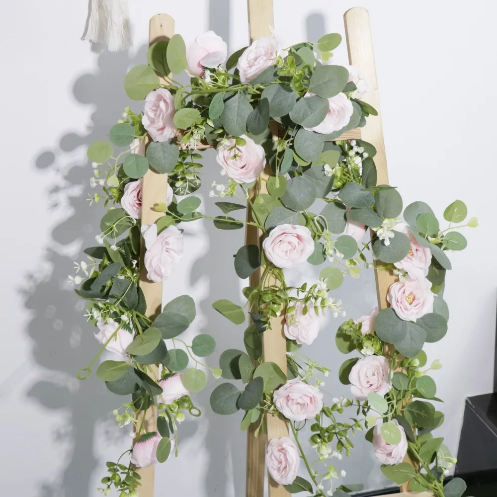 Floral Garland Backdrop Artificial Rose Vine Wall Mounted Polyester ...
