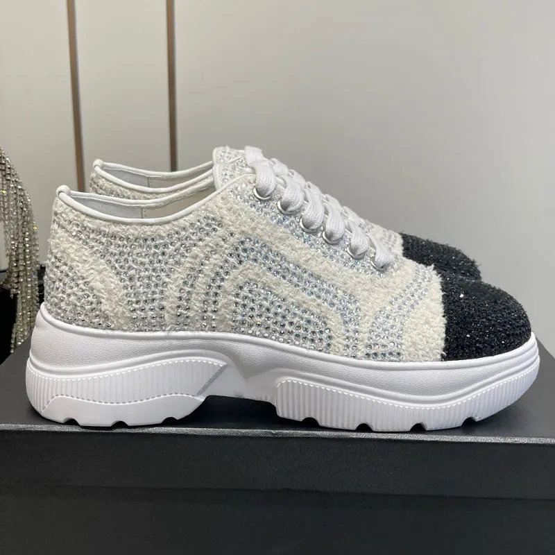 Womens Diamond Crystal Trainer Sneaker Lace-Up Thick Soled Casual Shoes ...