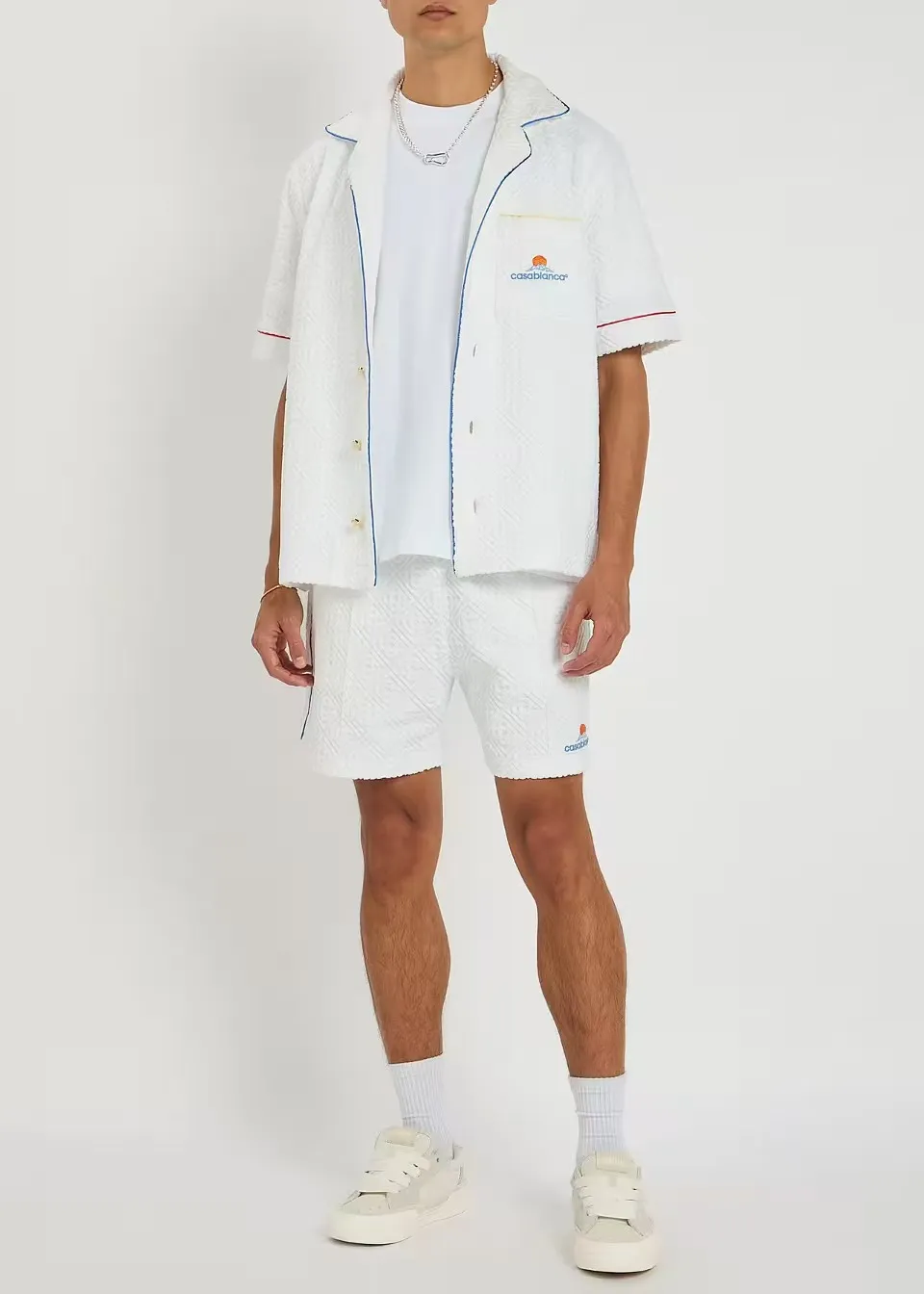 Men's casual shorts with elastic waist, embroidered plaid jacquard ...