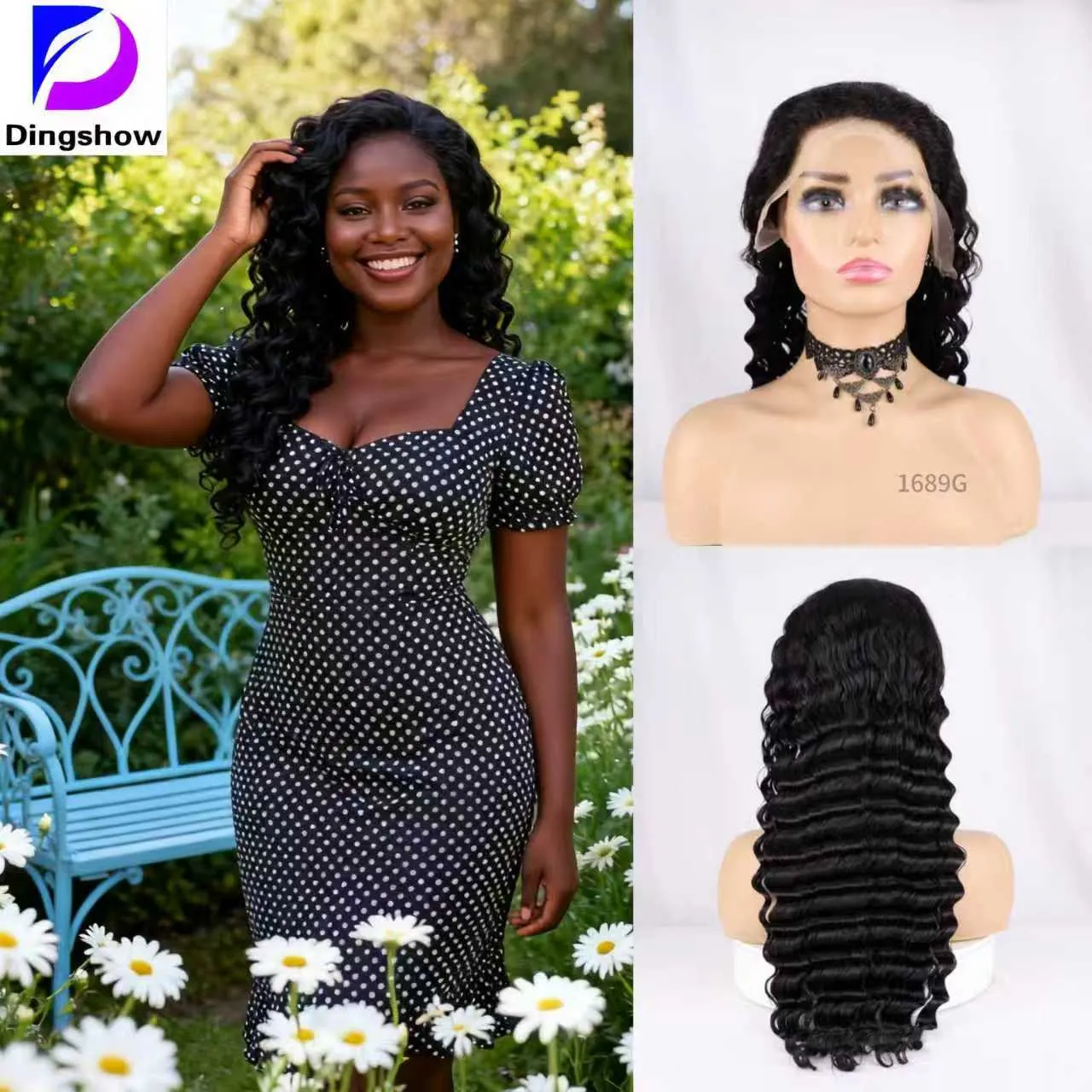 Ladies Luxurious Full Head Natural Dark Black Remy Hair Wig with 5x5 ...