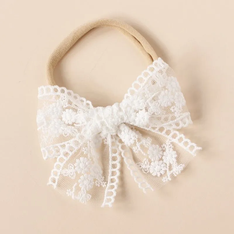 Baby Nylon Bow Headband for Girls Soft Lace Elastic Hairbands with ...