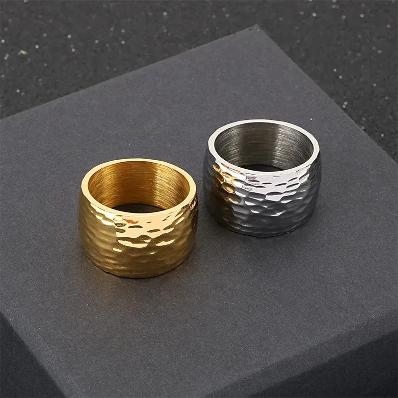 Men's Stainless Steel Rings with 18k Gold Plating Horn Round Wedding ...