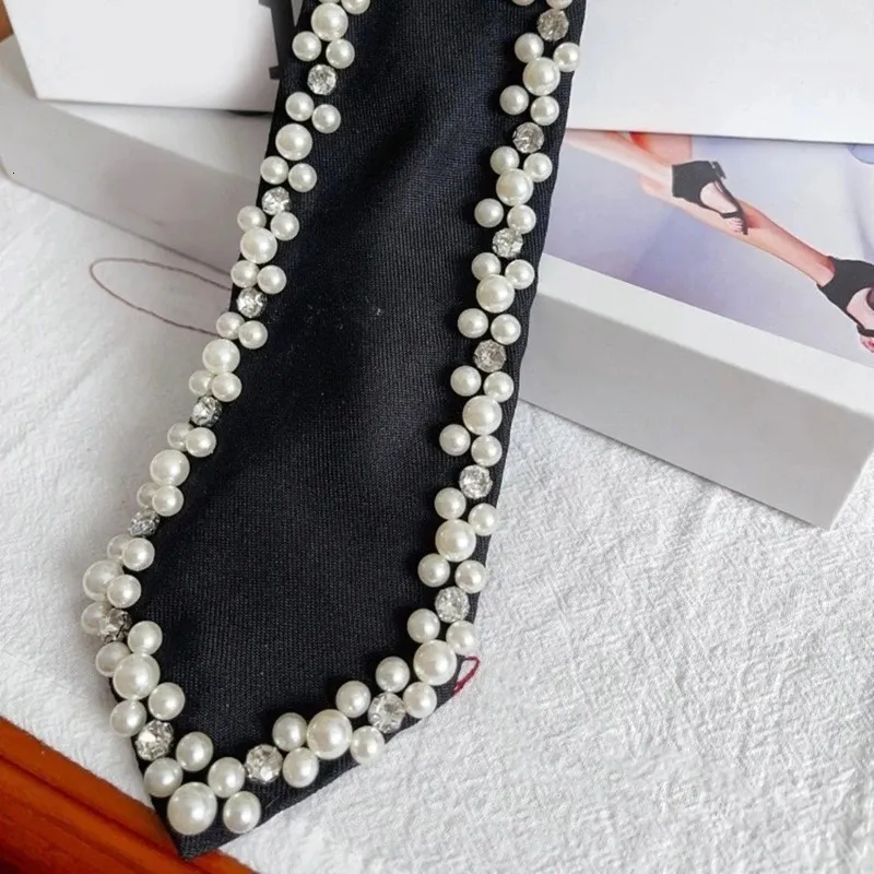 Elegant Handmade Pearls Decorated Adjustable Silk Pretied Neck Tie ...