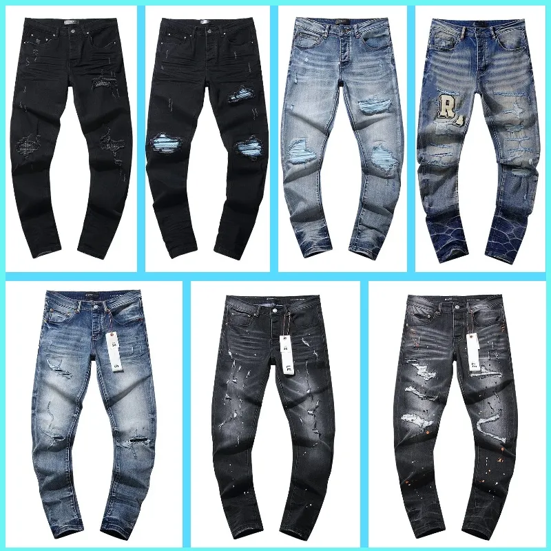 Designer Jeans Slim Fit Ripped Denim Mens Jeans Straight Leg Casual ...