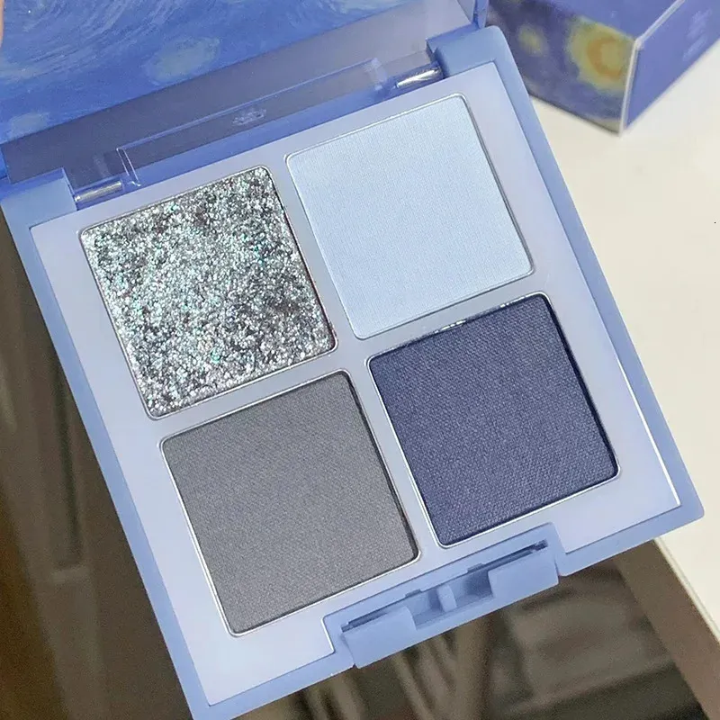 4-Color Glitter Blue Eyeshadow Palette Matte Pearl Shimmer Acrylic ...