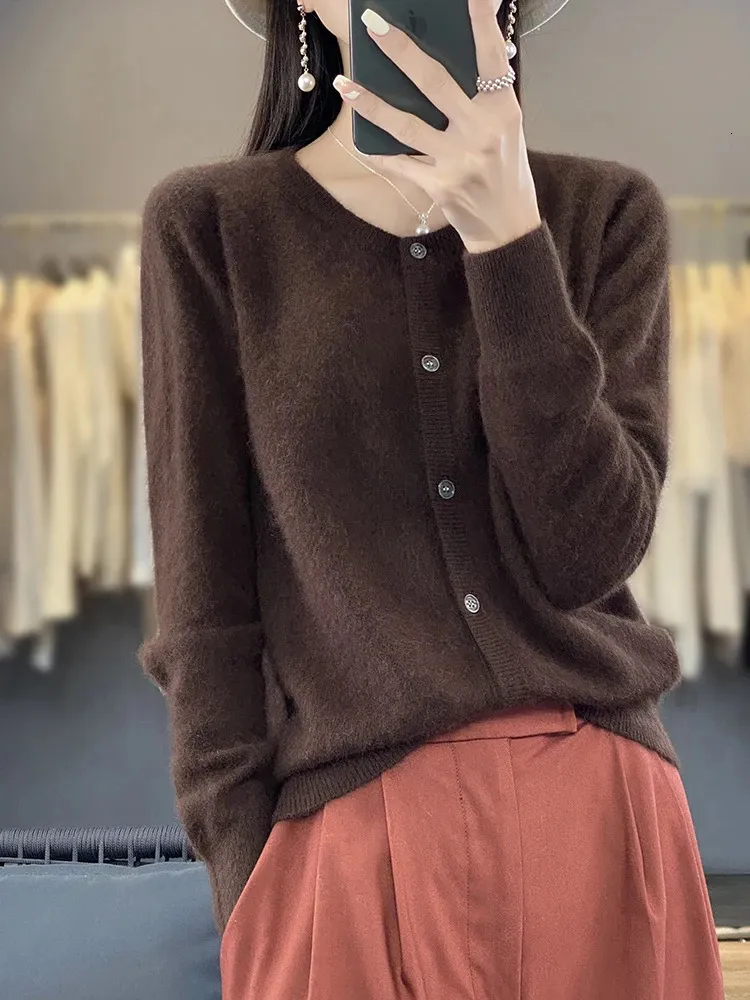Aliselect Women Cardigan Knit Acetate Sweater O-neck Full Opening Loose Fit Solid Color from ...