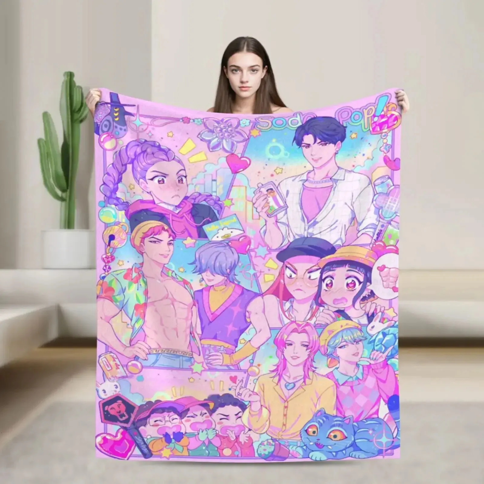 Demon Hunters K Pop Flannel Blanket Cozy Soft Warm Throw With Anime ...