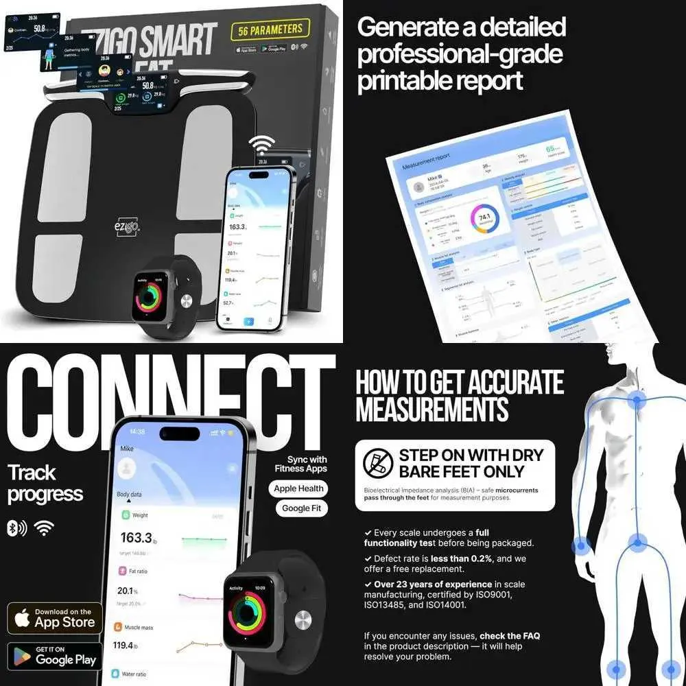 Smart Body Composition Scale with WiFi Connectivity BMI BMR Muscle Mass ...