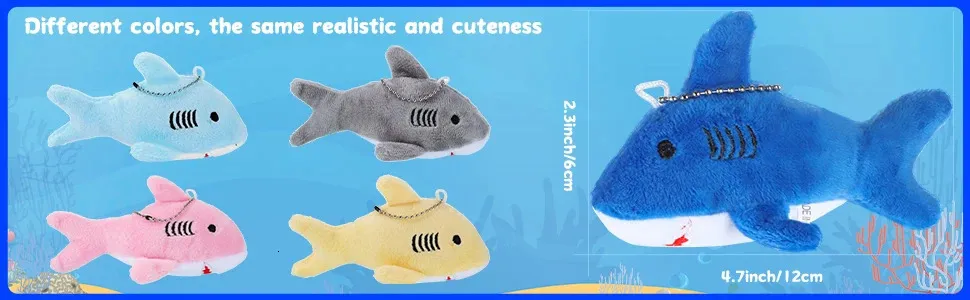 12-Mini Shark Plush Keychain Soft Stuffed Animal Bulk Shark Backpack ...
