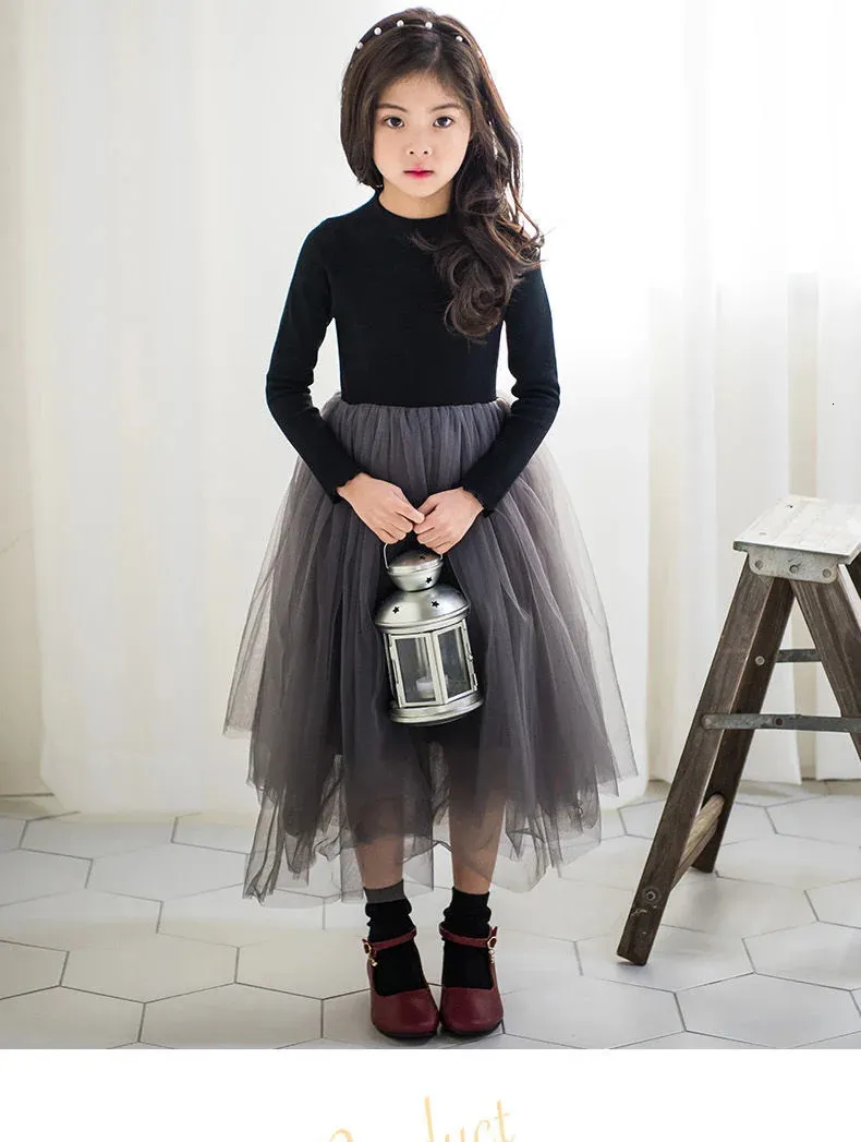 Childrens Long Sleeved Dress with Fluffy Gauze Skirt for Mid to Large ...