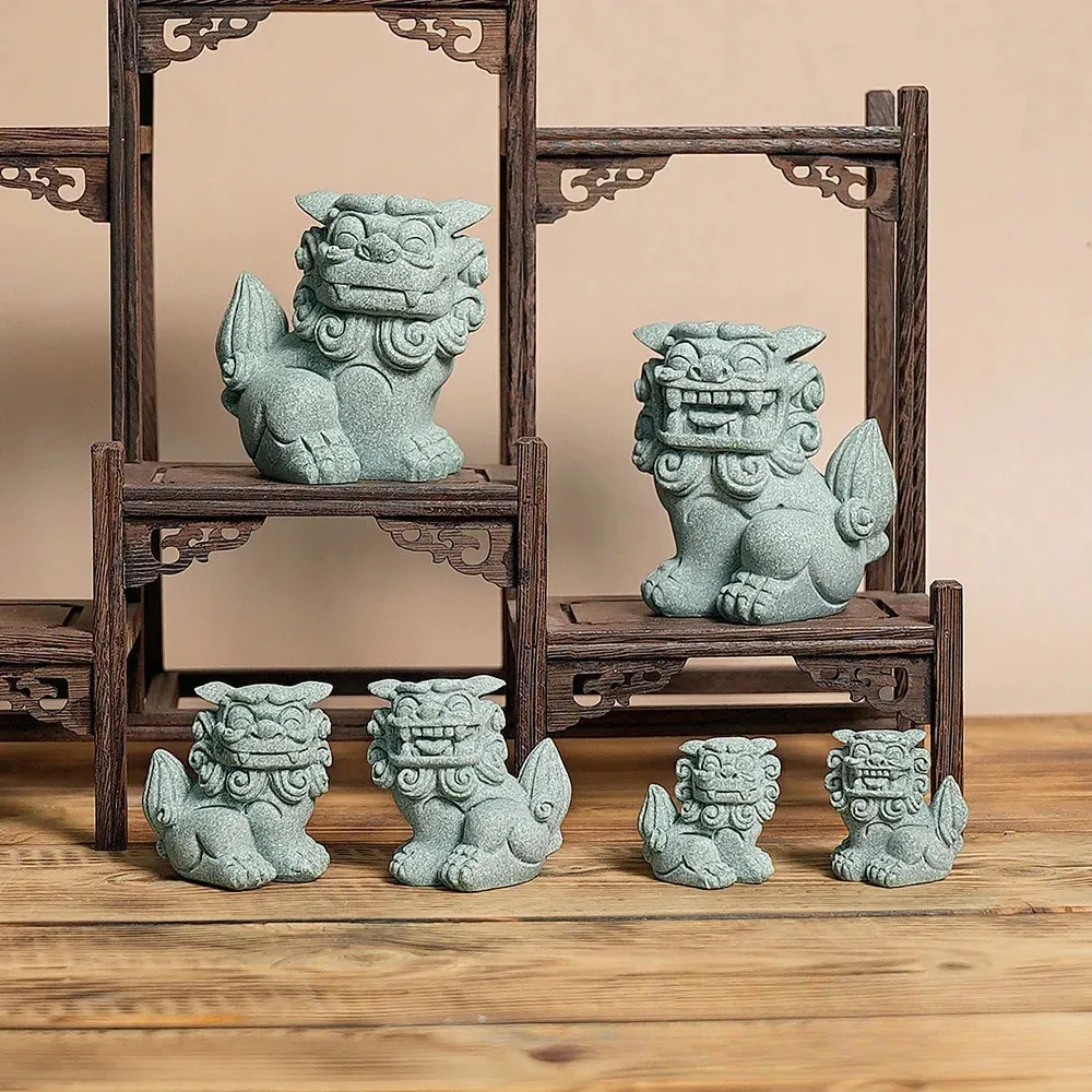 Feng Shui Foo Dog Guardian Statue Pair Glass Animal Figurines for ...