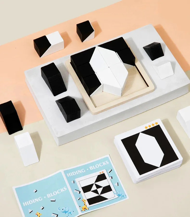 Wooden 3D Jigsaw Puzzle Montessori Geometric Shape Educational Building ...