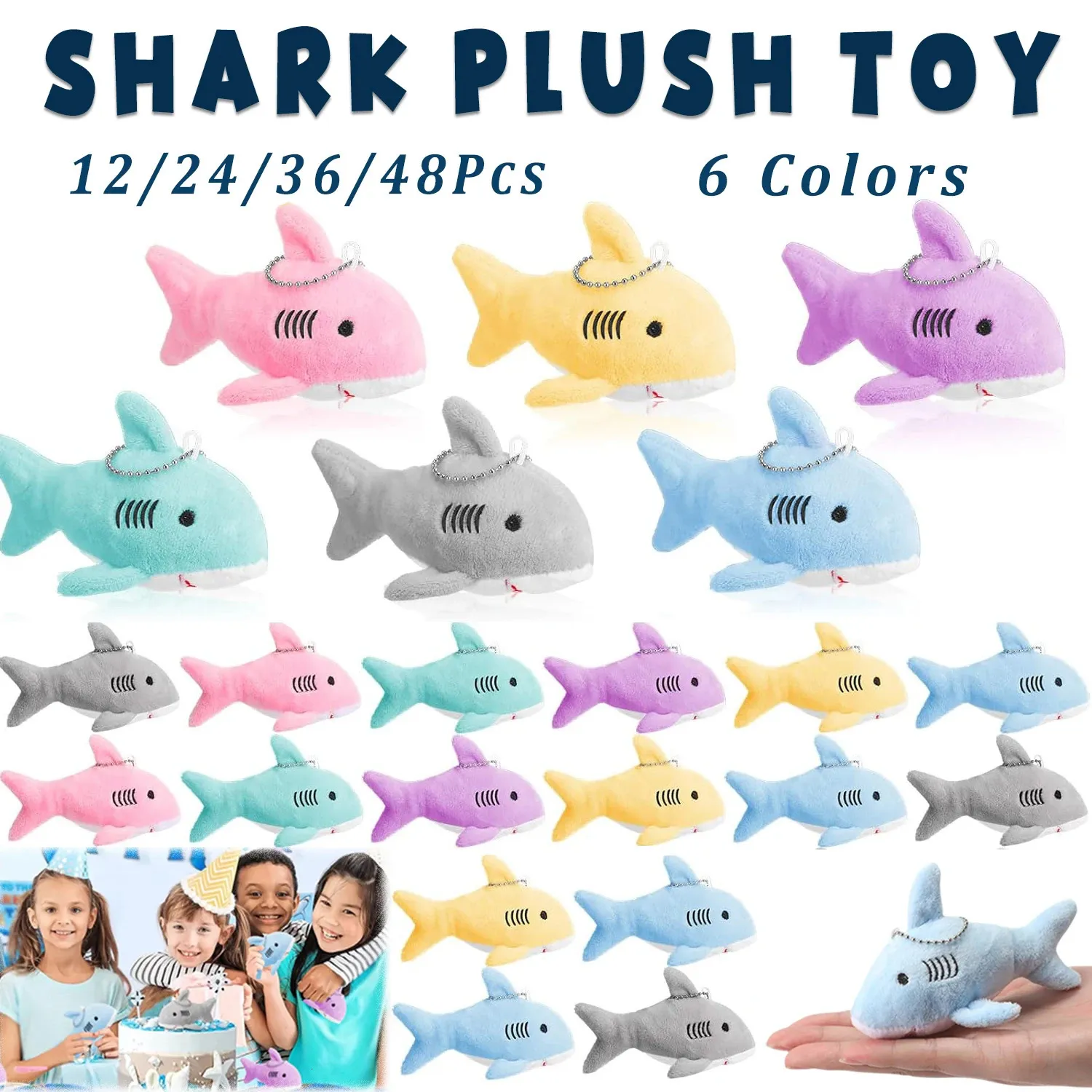 12-Mini Shark Plush Keychain Soft Stuffed Animal Bulk Shark Backpack ...