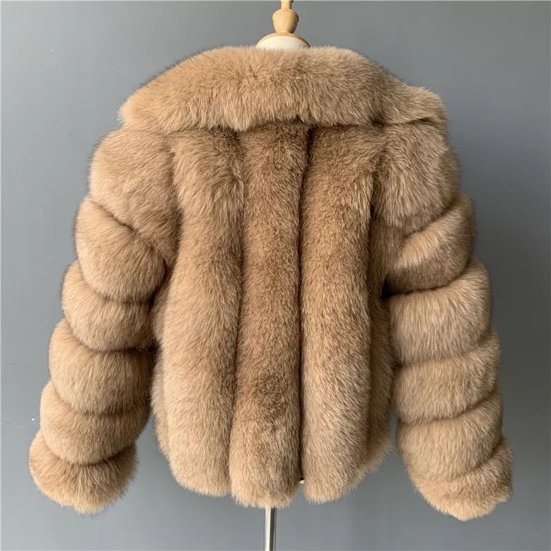 Faux Fur Coat Womens Short-Length Plush Fox Fur Double Breasted Stand ...