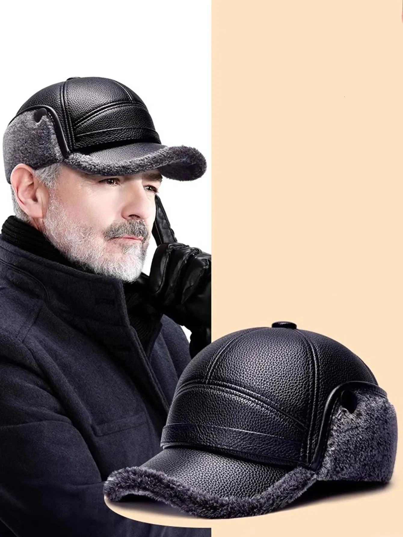 Winter Baseball Hat with Ear Flaps for Men, Knitted Dome Top with Bee ...