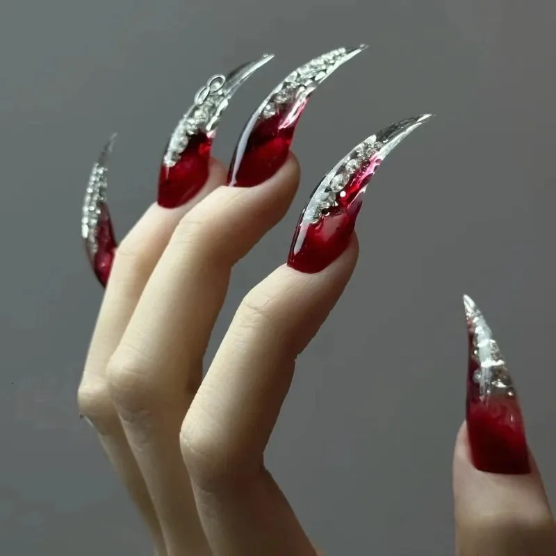 Handmade Long Dragon Shape Acrylic Cat Claw Press On Nails with ...