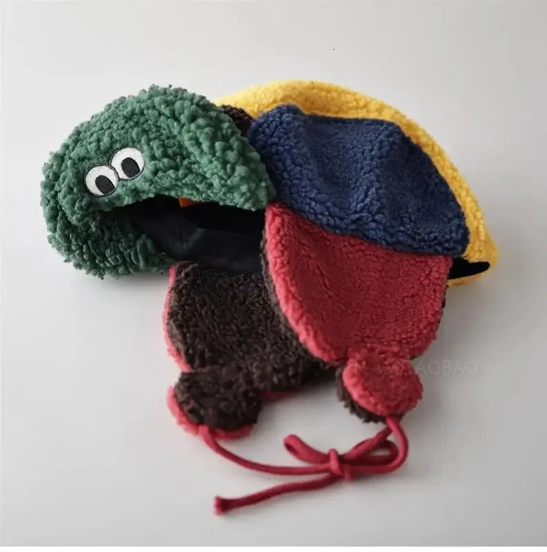 Lamb Wool Color Blocked Silk Baseball Cap with Furry Ears for Men ...